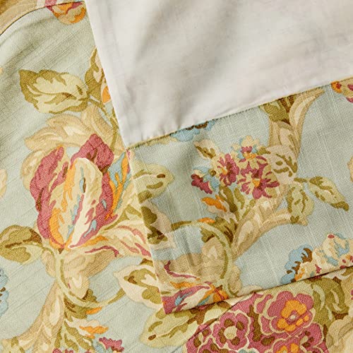 Waverly Spring Bling Modern Farmhouse Floral 3-Piece Reversible Quilt Bedding Bed Spread Set, Queen, Vapor & Spring Bling Valances for Windows Rod Pocket Curtains, 52" x 18", Vapor