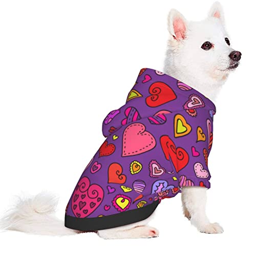 Dog Puppy Hoodies Valentine's Day Rainbow Hearts Sweatshirt Pet Hooded Coat Jackets Apparel for Small Dogs Small