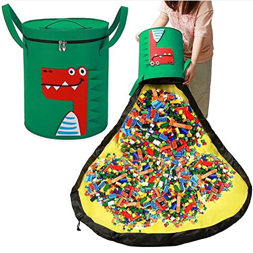 TIAYIA - Slide Away Toy Storage Organizer with Zipper & Play Mat for Kids - Organizer Storage Bin for Toys - Kids Toy Box for Boys & Girls - Playroom Storage - Toy Holders for Kids Rooms (Dinosaur-A)