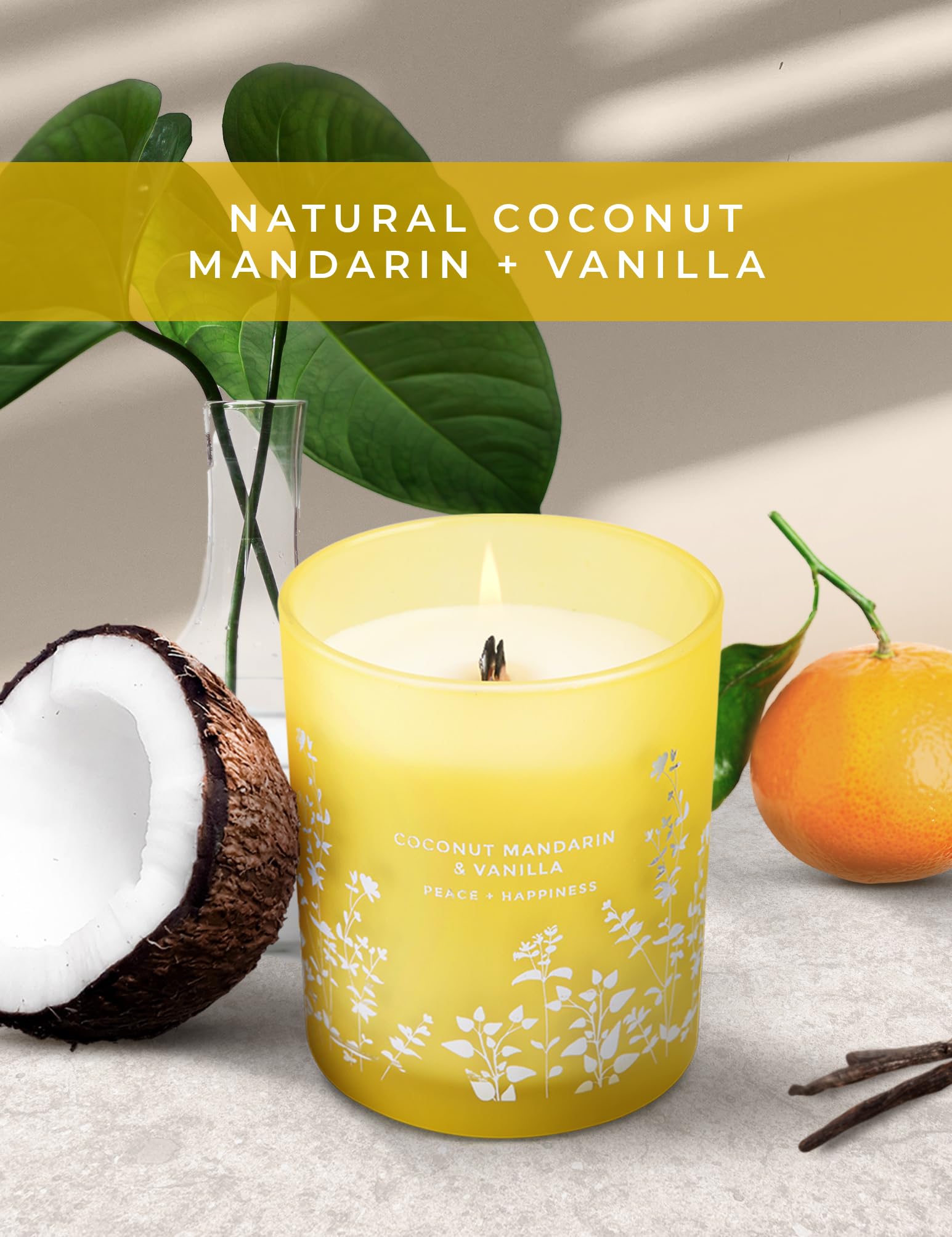 Coconut Mandarin and Vanilla Wood Wick Scented Candle | Big Candle for Home Decor 10.6 oz Scented Soy Candle, Relaxing Candles for Women and Men, Aromatherapy Candle Gift