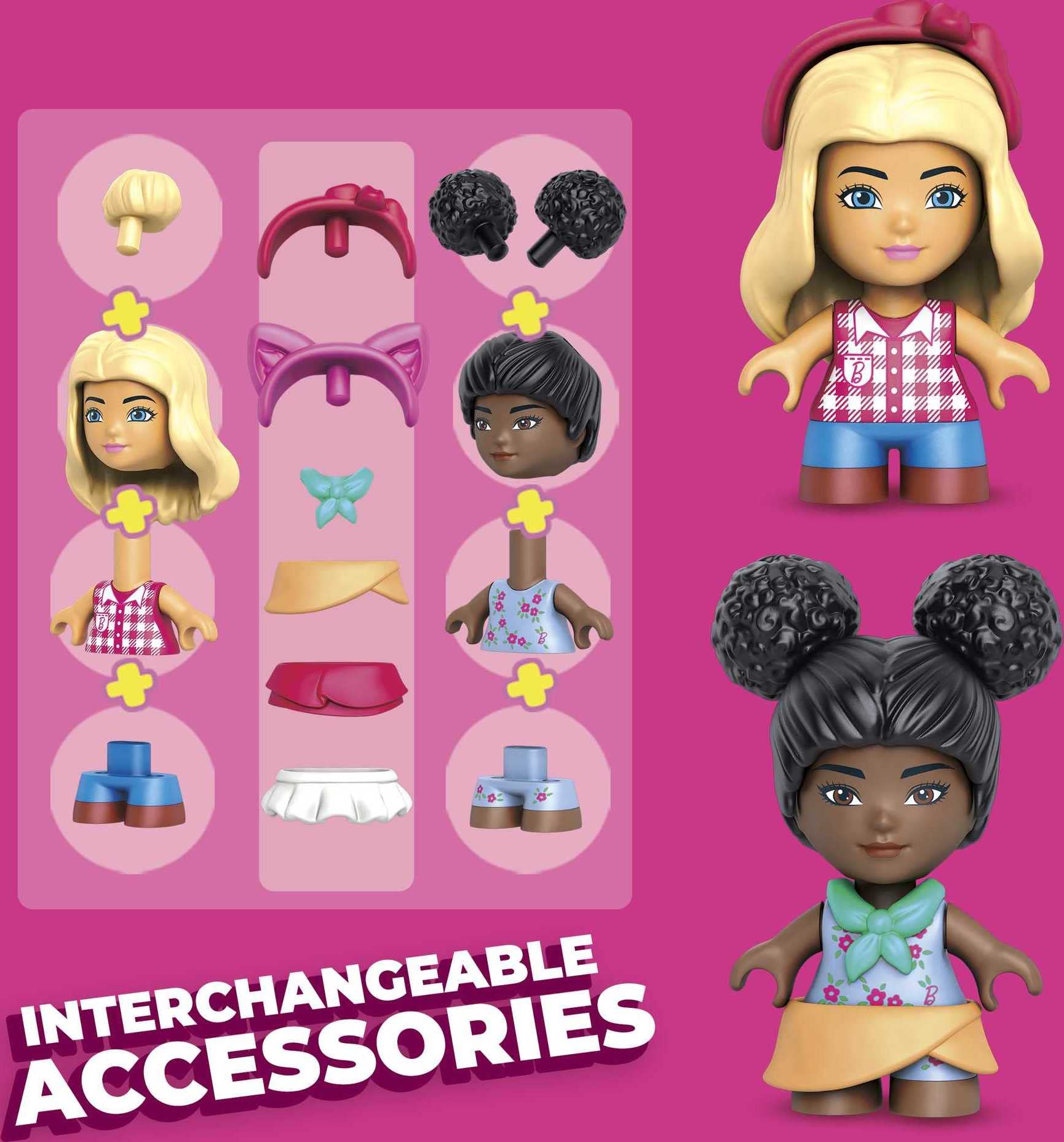 MEGA Barbie Toy Building Set, Farmer's Market with 3 Barbie Micro-Dolls, 4 Barbie Pets and Accessories, Easy to Build Set for Ages 4 and Up