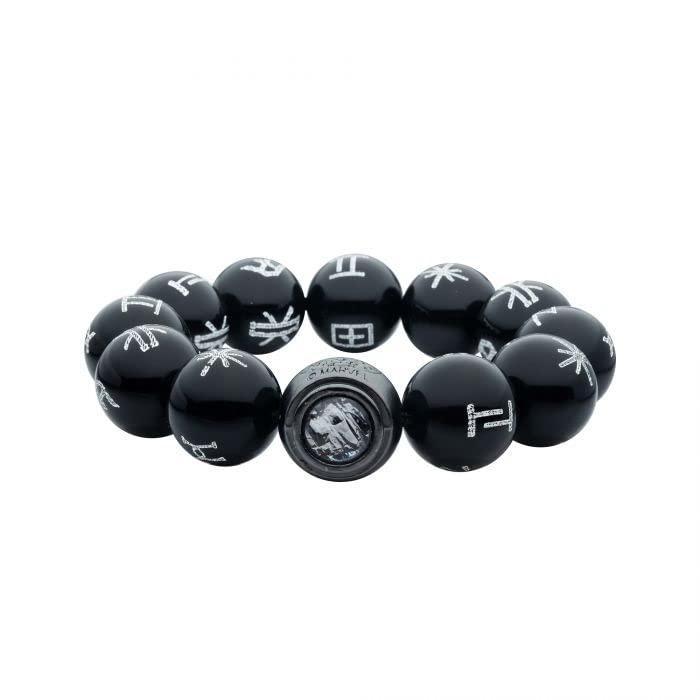 Black Panther Wakanda Forever KIMOYO Acrylic Bead Bracelet - Officially Licensed Marvel Studios Wakanda King T'Challa 12 Beads w/Glass Dome Bracelet - 8.5"