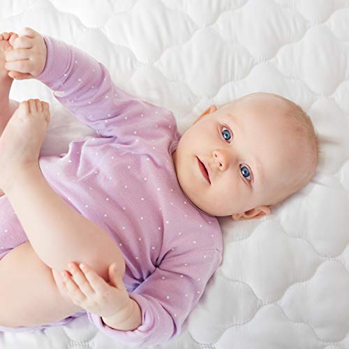 Waterproof Pack N Play Mattress Pad Protector, Cotton Fabric Absorbent and Soft Pack and Play Sheets, Fits Graco Play Yards, Baby Portable Mini Cribs and Foldable Mini Crib Mattress Sheets Cover