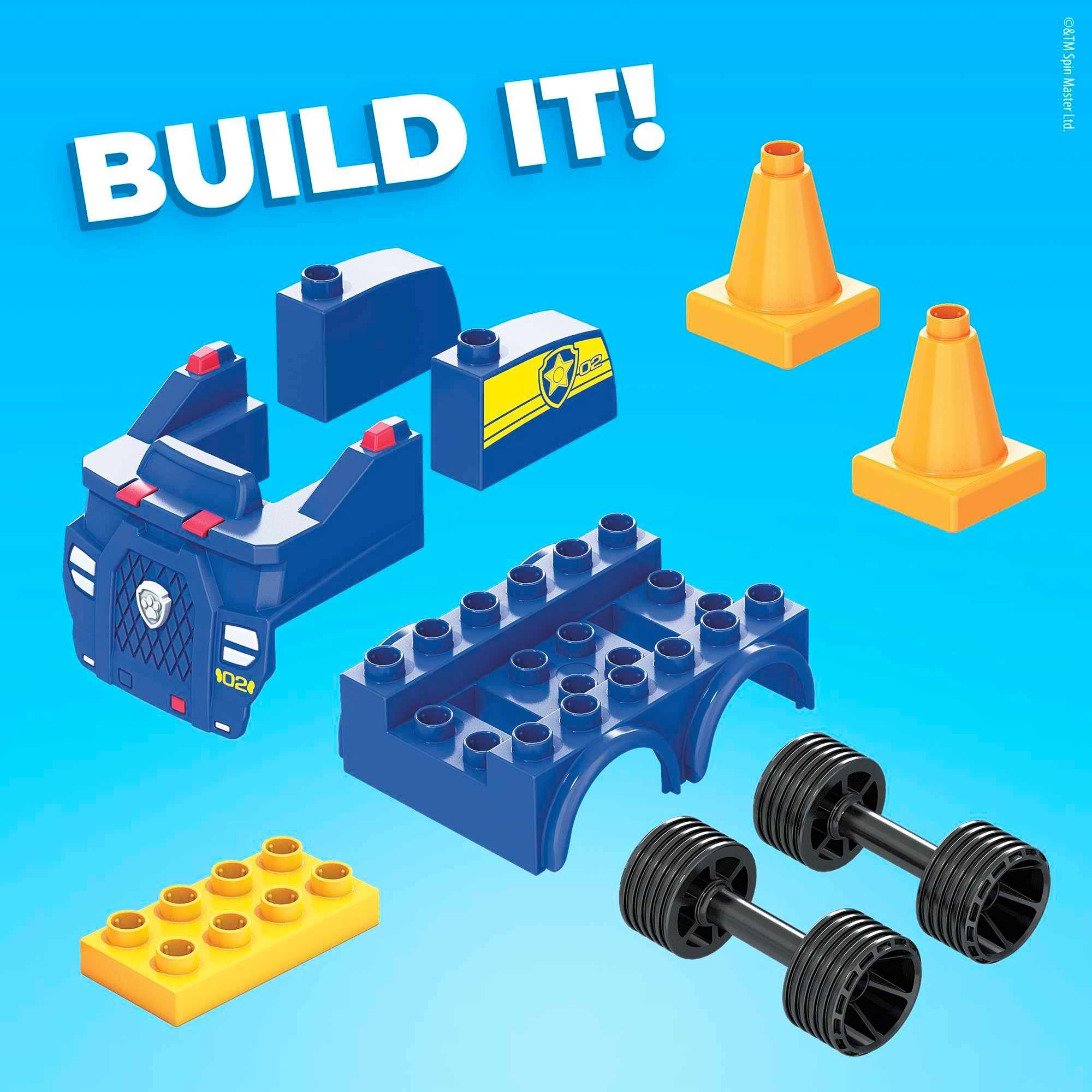 MEGA BLOKS Paw Patrol Chase's Patrol Car Building Set with 1 Chase Figure, 10 Blocks and Special Pieces, Toy Gift Set for Ages 3 and Up