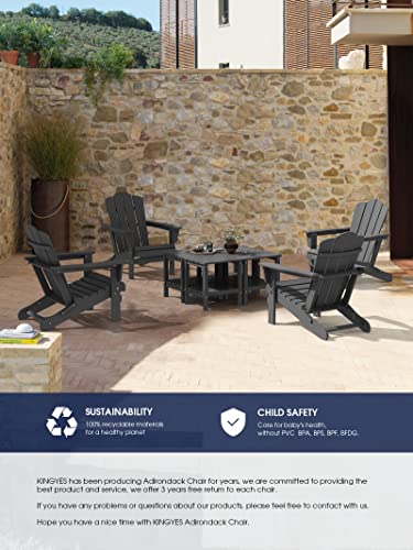 KINGYES Folding Adirondack Chair, HDPE All-Weather Folding Adirondack Chair, Grey