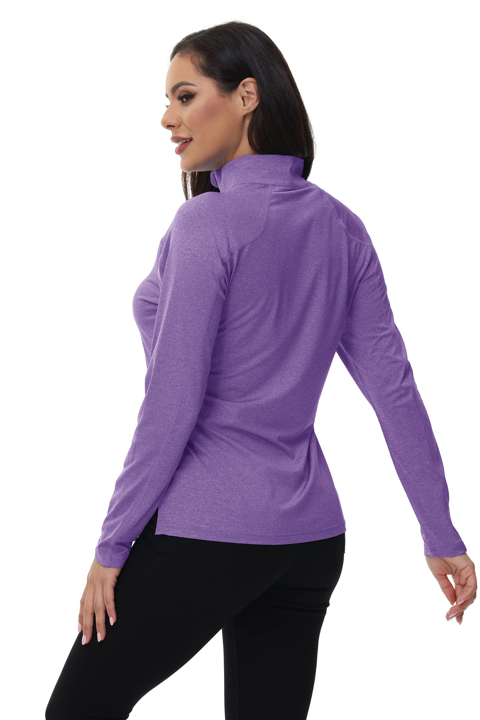 BASUDAM Women's Long Sleeve Pullover Quarter Zip Shirts Performance Moisture Wicking UPF 50+ for Running Workout Purple XL
