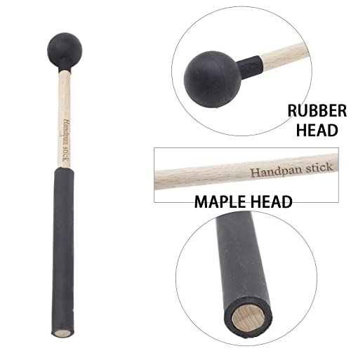 Cheerock 1 Pair Wood Tongue Mallets with Bracket, Black Handpan Sticks, Rubber Handle Steel Tongue Mallet, Percussion Instruments Accessory