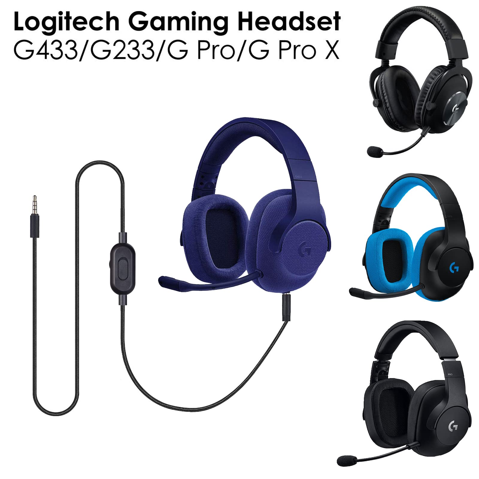 Iootmoy Replacement Cable for G433 Headset Audio Aux Cord Compatible with Logitech G233/ G Pro/G Pro X Gaming Headphone with Mic Mute and Volume Controller
