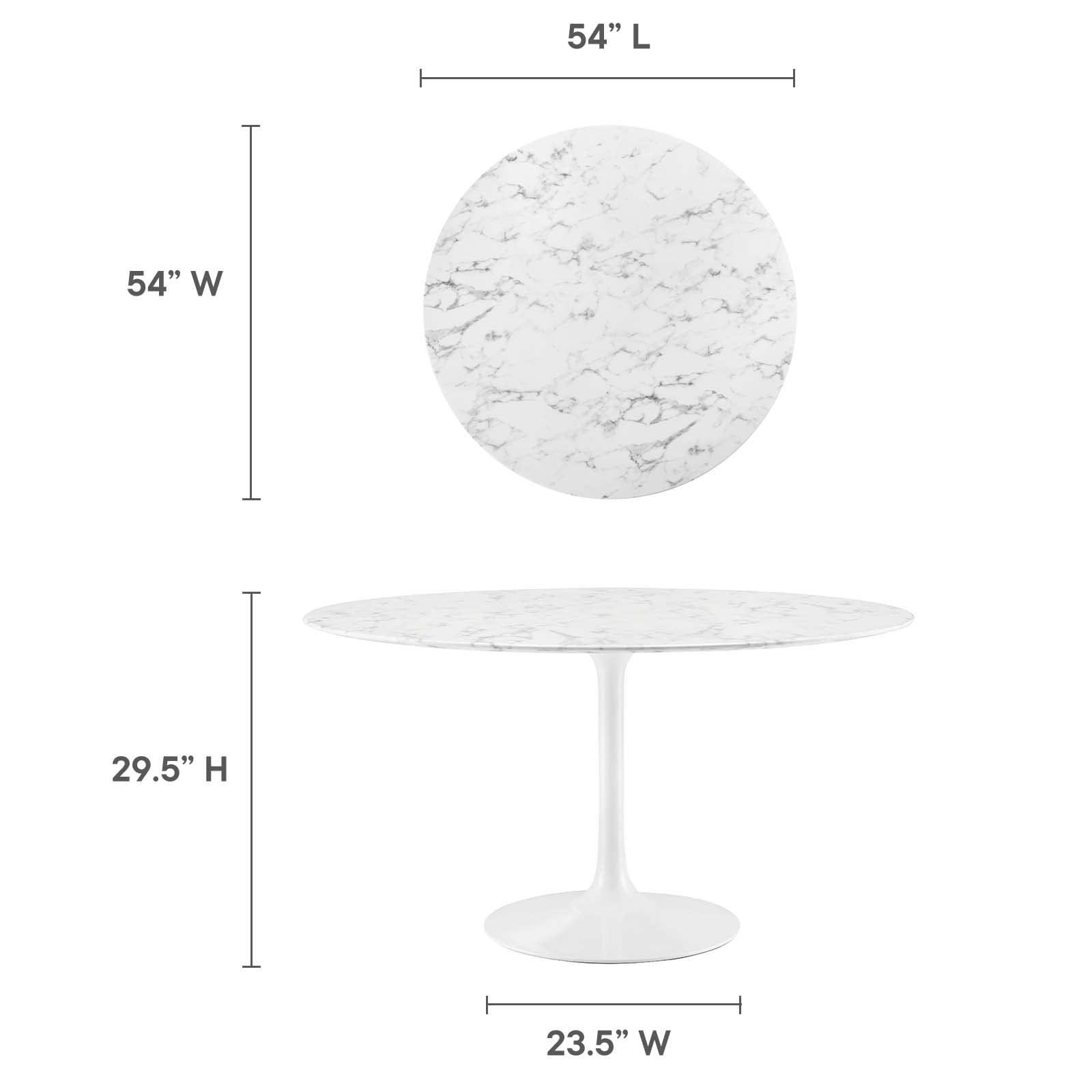 Modway Lippa 54" Mid-Century Dining Table with Round Artificial Marble Top in White