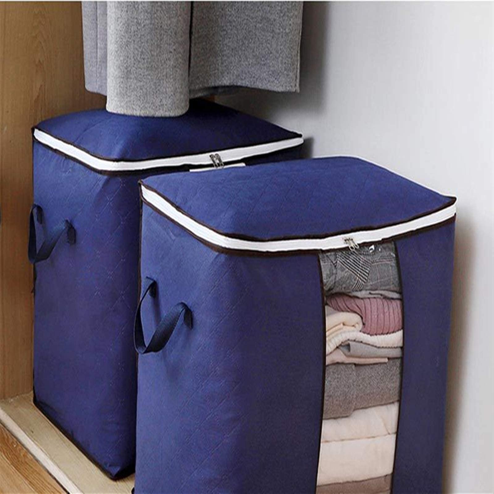 SZLY (2 Pieces) Large-Capacity Clothing Storage Bag with Reinforced Handles and Sturdy Zipper, Suitable for Clothes, Quilts, Blankets