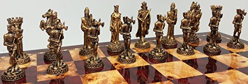 Medieval Times Crusades Knight Pewter Metal Chess Men Set Antique Gold and Silver Finish - NO BOARD