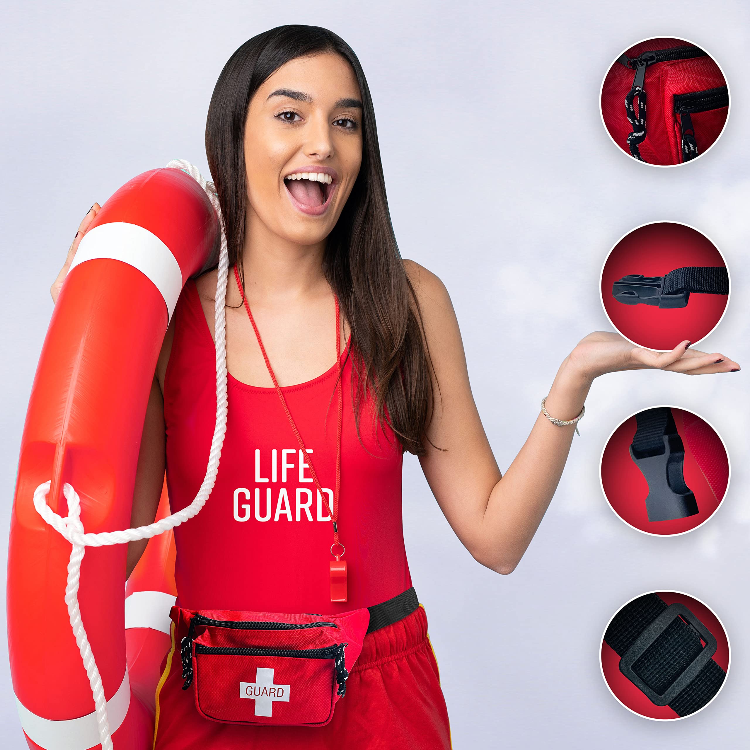 ASA TECHMED - 10 Pack First Aid Waist Pack - Baywatch Lifeguard Fanny Pack - Compact for Pool, Home, Car, Outdoors, Hiking, Playground, Camping, Workplace