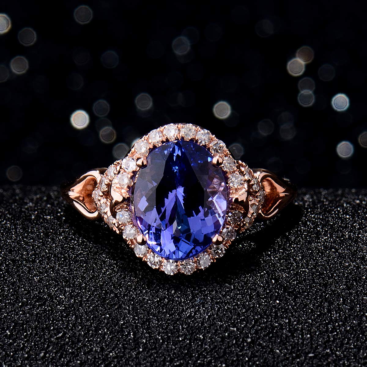 Beyond jewelry AAAA Natural Tanzanite Diamonds Engagement Wedding Ring in 14K Rose Gold for Women