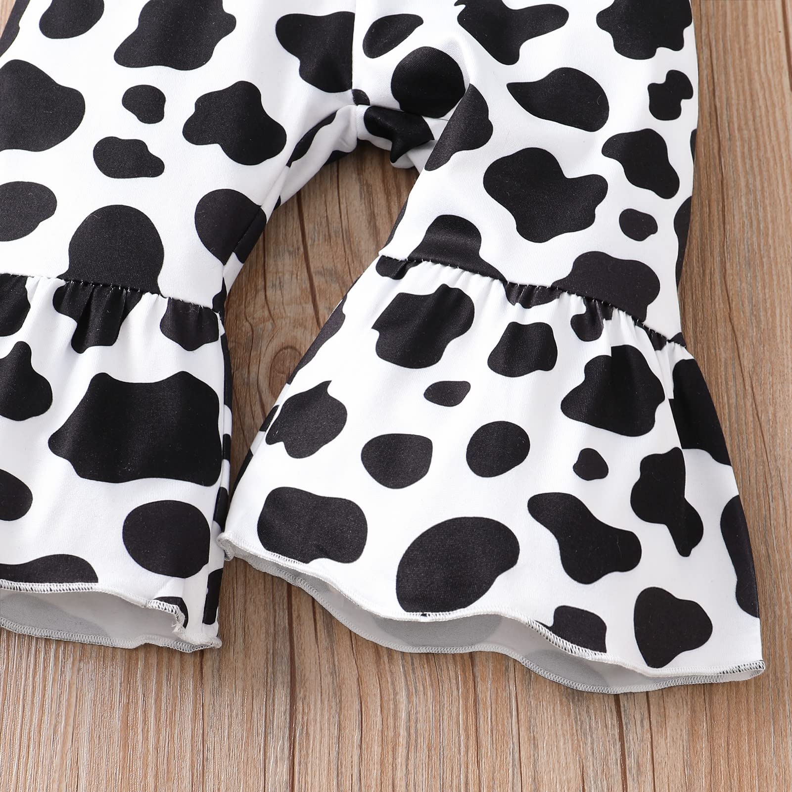 GRNSHTS Newborn Girl Clothes Baby Cow Letter Print Romper+Flared Long Pants+Headband 3PCS Cute Summer Fall Outfits (Black A, 0-3 Months)