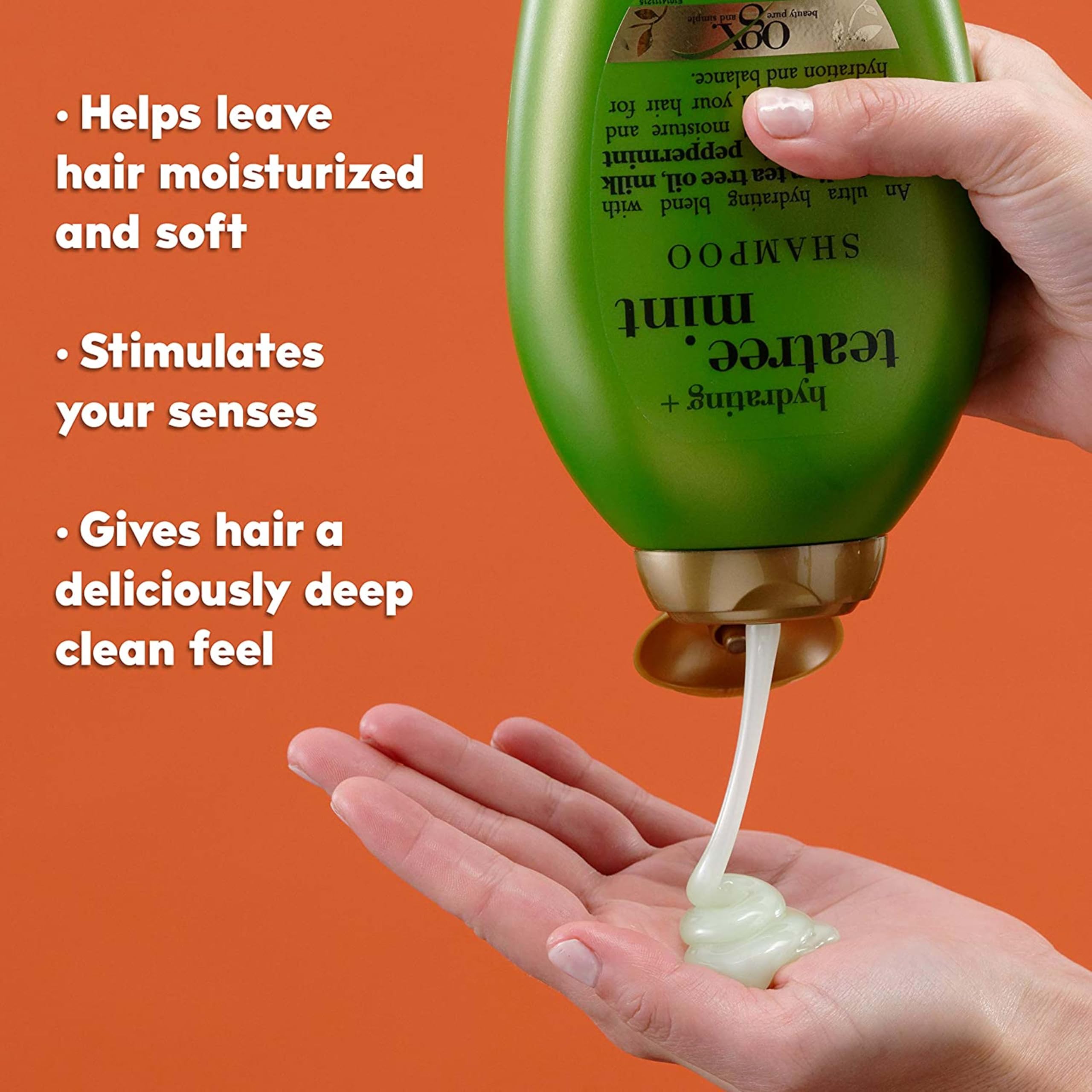 OGX Nourishing & Invigorating Shampoo with Tea Tree Oil, Peppermint Oil & Milk Proteins - Hydrating for Scalp, Paraben-Free & Sulfate-Free, 13 fl oz