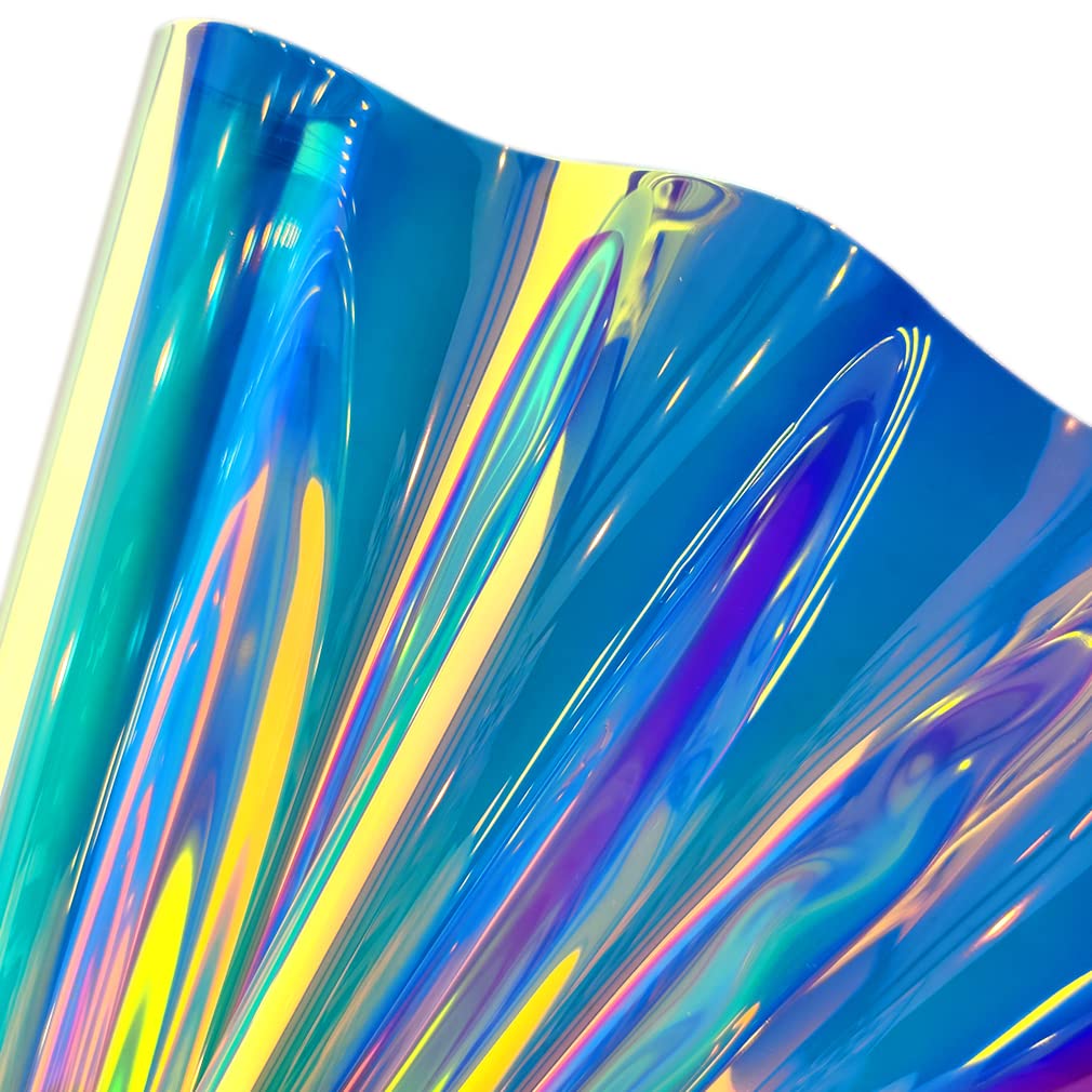 XHT 0.4mm Holographic Transparent Film Mirror Laser Iridescent TPU Vinyl Waterproof Material for DIY Hair Bows Sewing Patchwork (Iridescent-0.4mm)