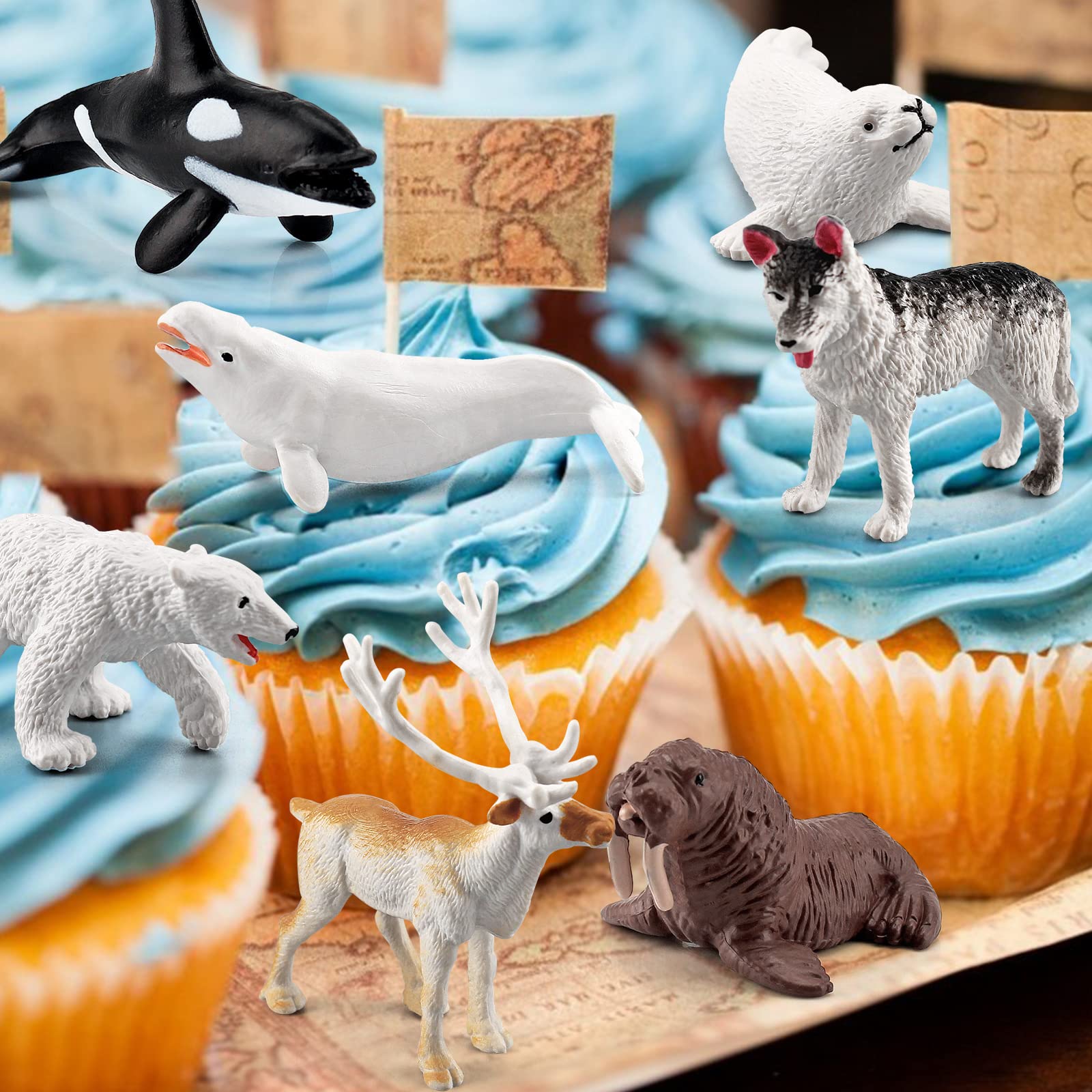 iqipets Arctic Animal Model Sets 7 PCS Mini Polar Bear Killer Whale Reindeer Seal Figurines for Kids Toys Christmas Birthday Gifts