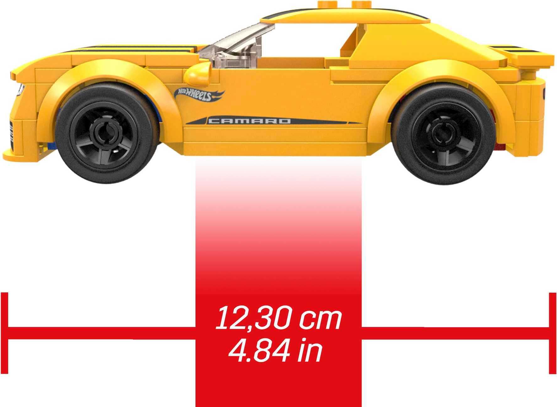 MEGA Hot Wheels Building Toy Race Car Playset, 17 Camaro with 89 Pieces, 1 Micro Action Figure Driver, Yellow, Kids Age 5+ Years