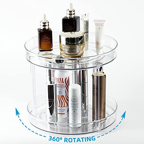 Lazy Susan Turntable 2-Tier Pantry Organization and Storage Spice Rack Spinning Cabinet Organizer Rotating Condiment Tray Spinner for Kitchen Vanity Bathroom Jewelry Makeup Cosmetic 9.2-Inch Clear