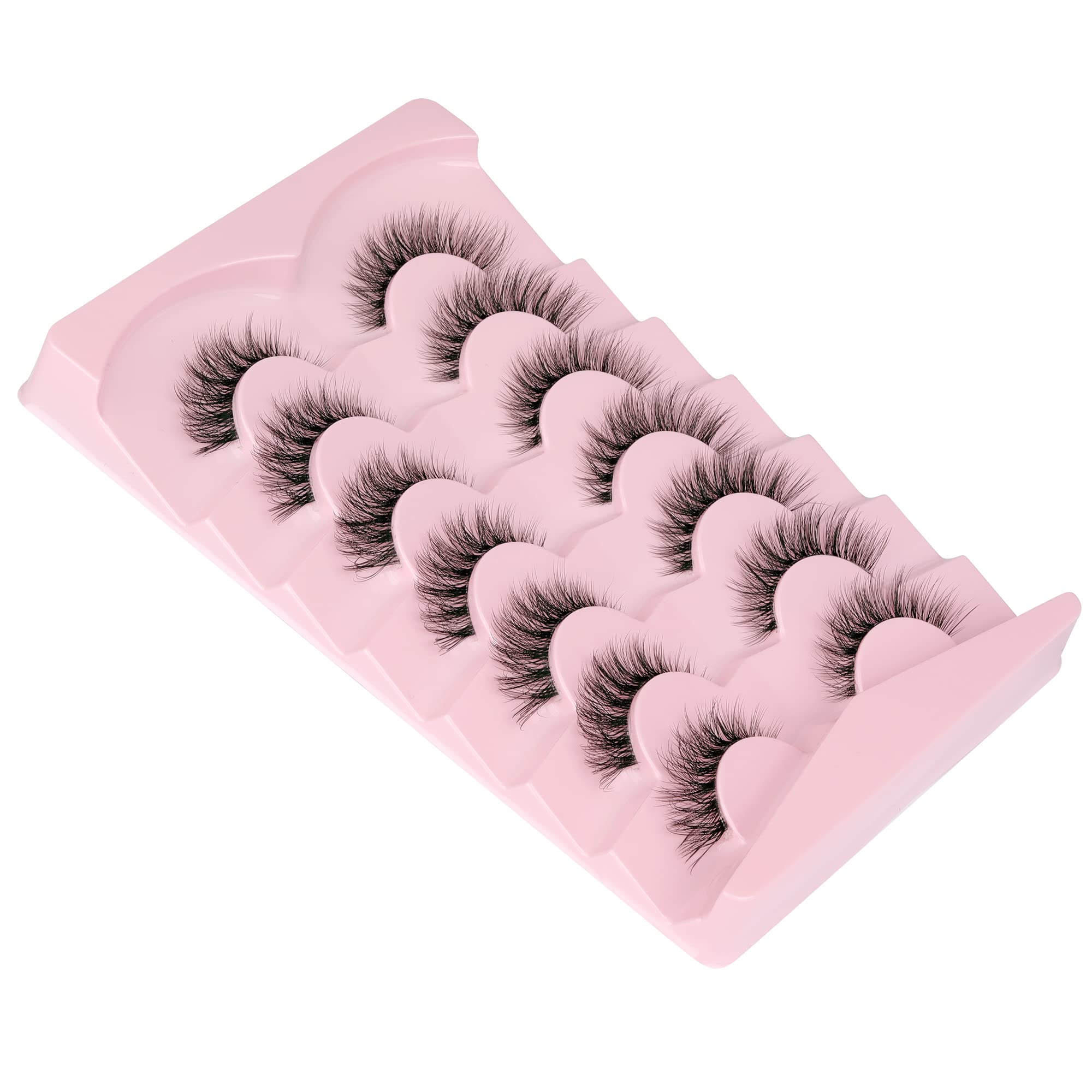 Cat Eye Lashes Natural Look Clear Band False Eyelashes 3D Faux Mink Lashes Fluffy Wispy Lashes Strip 7 Pairs False Lashes Pack by Zenotti