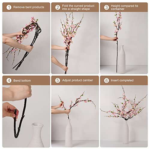 florisso Artificial Cherry Blossom Flowers Branches Decor for Vase Pink 4 PCS Fake Faux Plum Blossoms Stems Vines for Home Room Indoor Office Wedding Garden Decoration