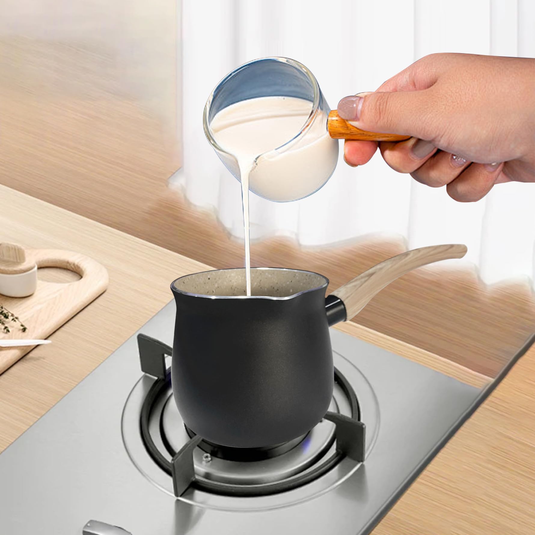 Butter Warmers,680ml Non Stick Milk Pot for Stove,Mini Saucepan with Anti-Scalding Handle,Mini Milk Pan for Coffee nuddles