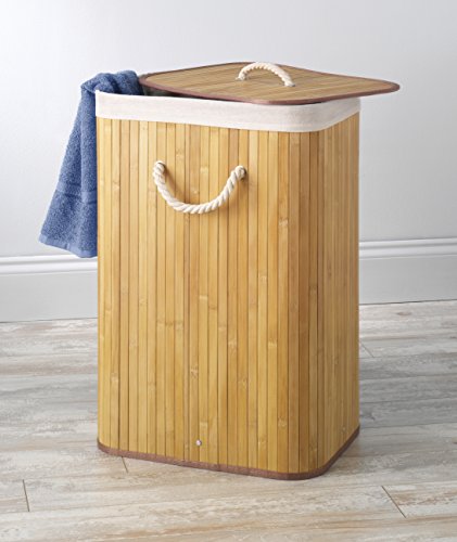 Whitmor Laundry Hamper with Rope Handles Bamboo, 12.25x16.25x23.375, Natural Stain