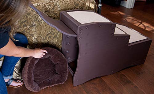 Pet Gear Easy Step Bed Stair for Cats/Dogs, Adjusts to Either Side of Bed, Removable Washable Carpet Treads, Storage Compartment, for Pets Up to 75lbs