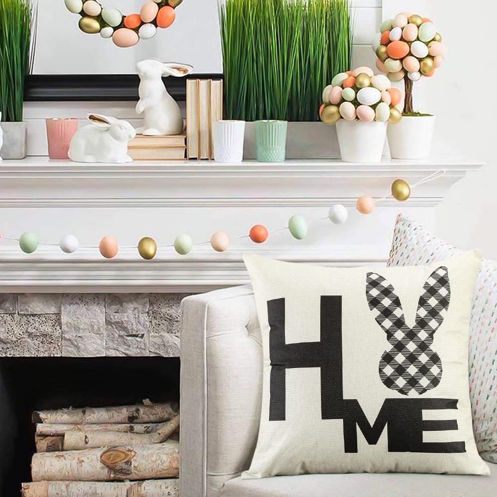 Ohok Easter Pillow Covers 18x18 Set of 4 Spring Pillow Covers Black and White Striped Rabbit Basket Decorative Pillow Covers for Farmhouse Home Decor Sofa Couch Chair Bed Bedroom Living Room