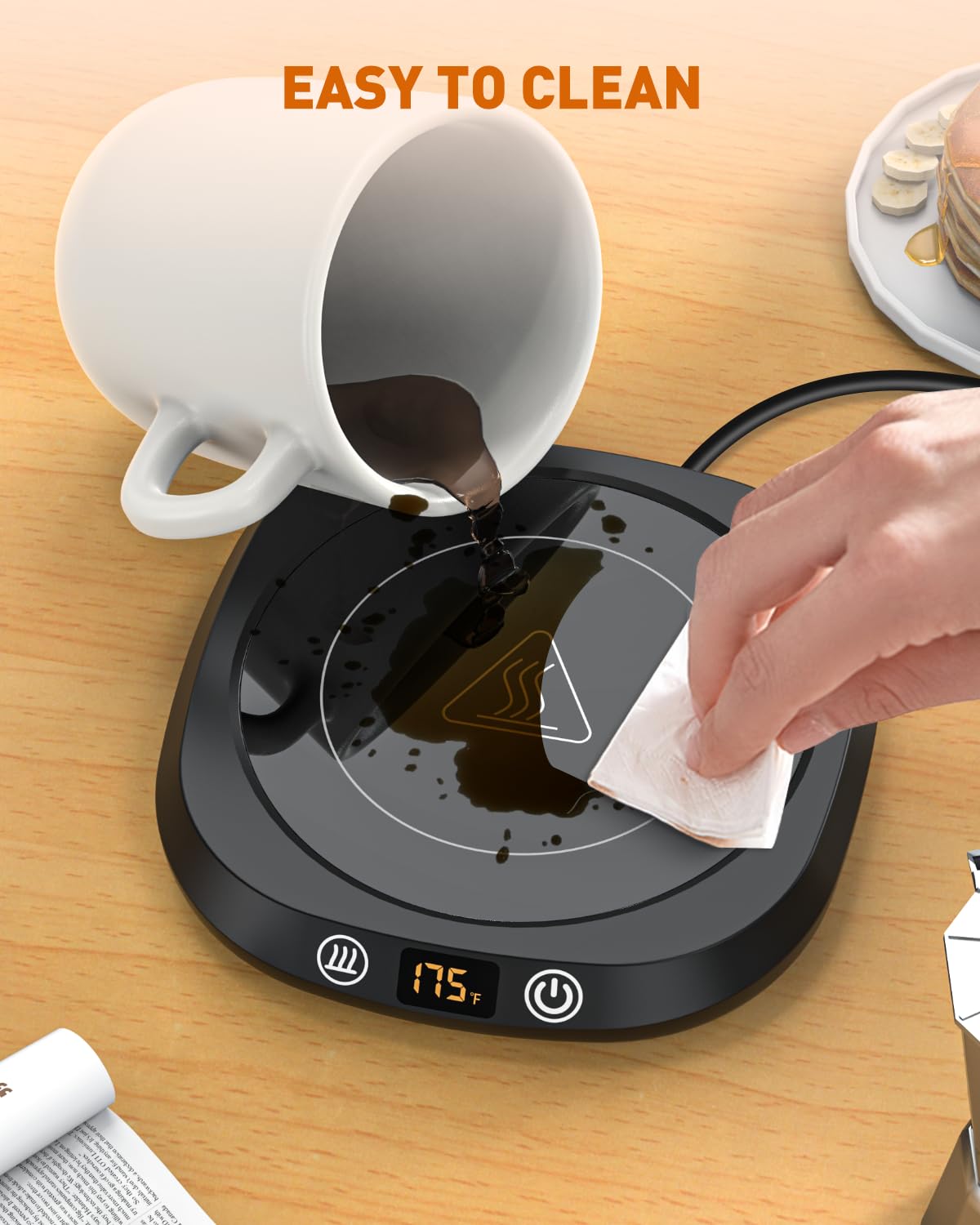 Coffee Mug Warmer, Fast Heating Cup Warmer for Desk, with 5 Temperature Levels & 1-12H Timer, Auto Shut Off Smart Beverage Warmer for Coffee, Tea, Water, Milk, Plug-in Model (Black)