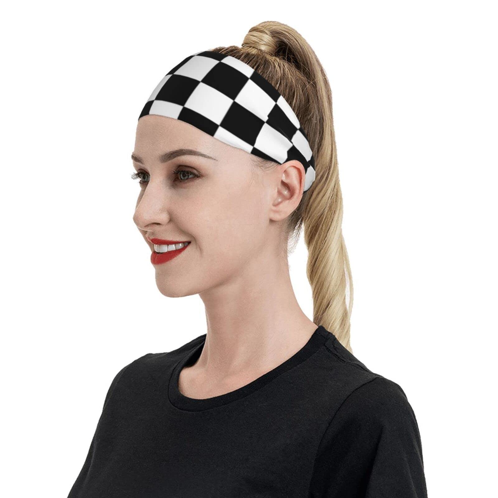 Black White Race Checkered Flag Pattern Fitness Exercise Headband Unisex Yoga Non-Slip Quick-Drying Fitness Headband One Size