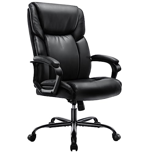 Office Chair - Executive Computer Desk Chair with Lumbar Support, High Back Height Adjustable Ergonomic Task Chair with Wheels, Armrest, Headrest, PU Leather for Adults