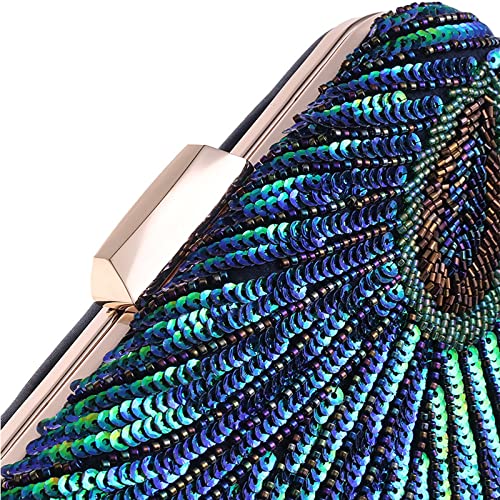 Beaded Sequin Peacock Clutch Purse Sparkly Evening Bags for Women Vintage Party Wedding Handbags