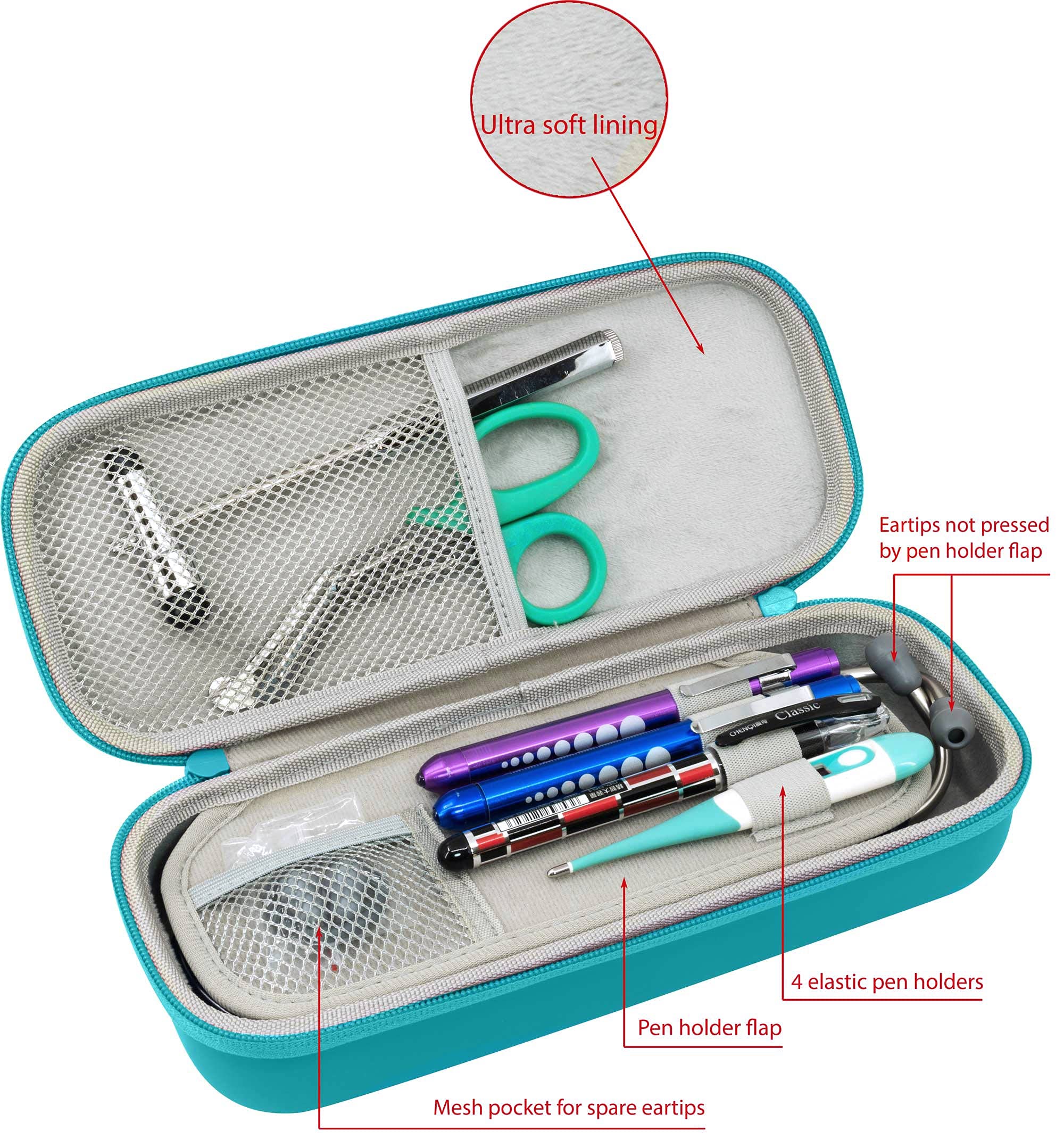 ButterFox Stethoscope Case For Nurses with Divider and ID Slot for Littmann Classic III, Cardiology IV Diagnostic, MDF and More Stethoscopes, Pocket for Nurse Accessories (Teal Green)