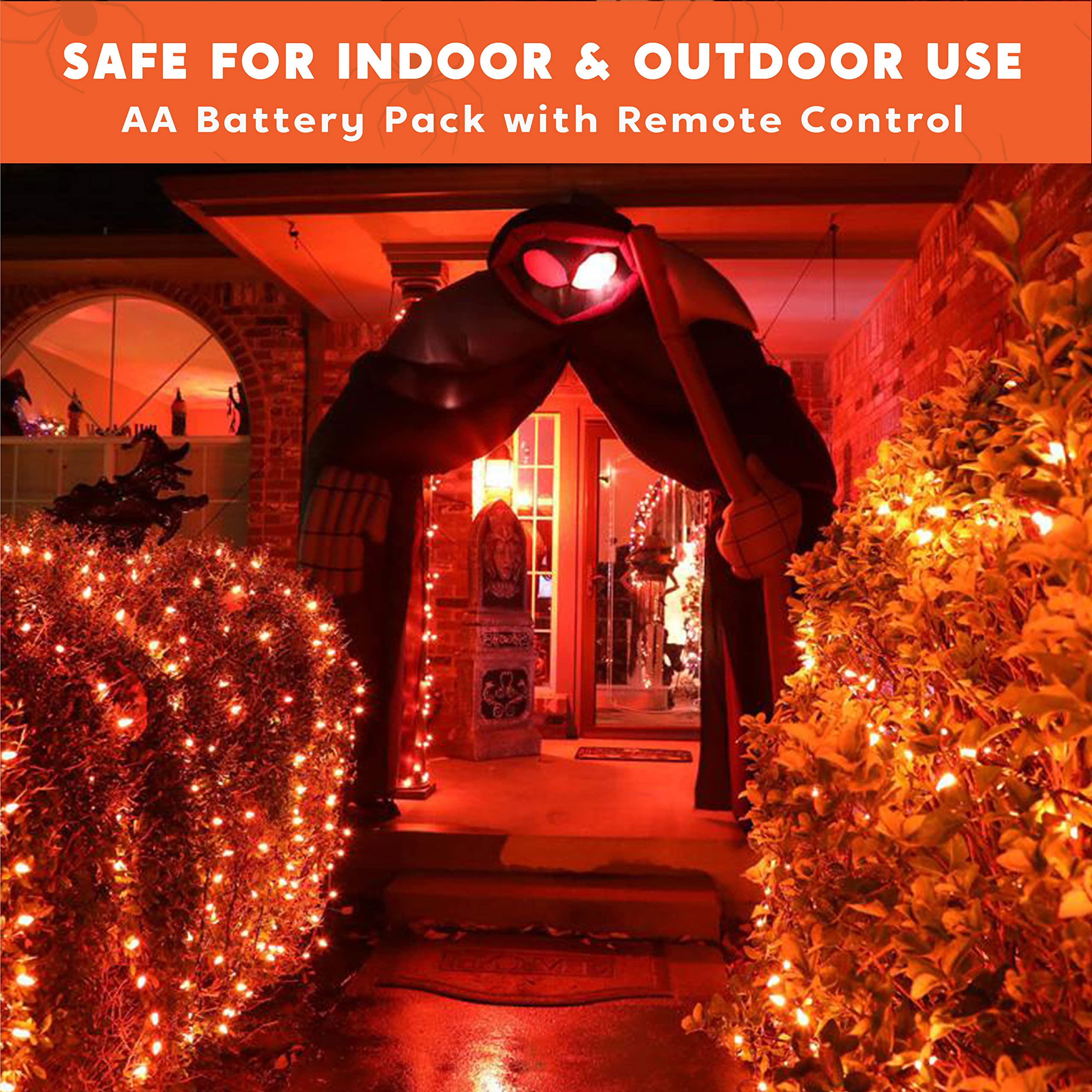 JOIEDOMI 100 (2x50) LED Halloween String Lights 32.6FT (2x16.3) Green Wire for Indoor Outdoor Holiday Décor Halloween Event Decoration, Tree, Eaves, Haunted House Theme Party (Orange)