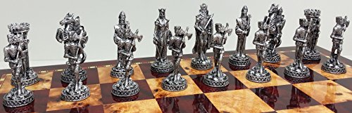Medieval Times Crusades Knight Pewter Metal Chess Men Set Antique Gold and Silver Finish - NO BOARD