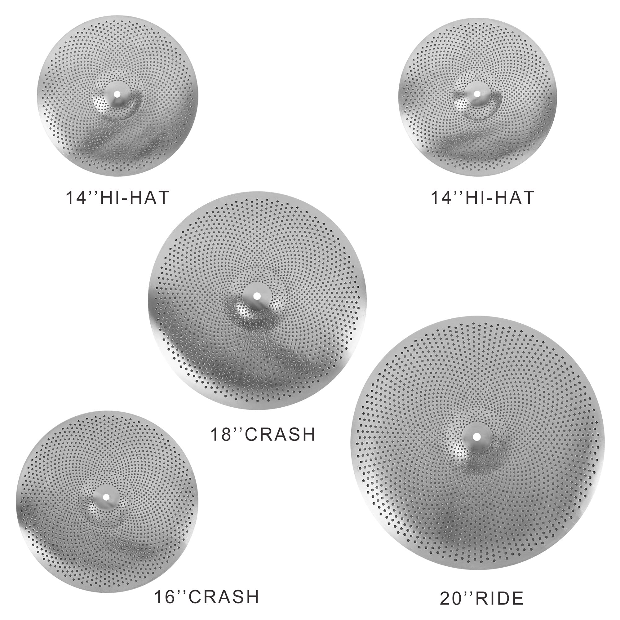 Batking Low Volume Cymbal Pack,60%-70% 14/16/18/20” Quiet Cymbals Practice Set Of 5 Pcs Practice With Cymbal Felt and Sleeve