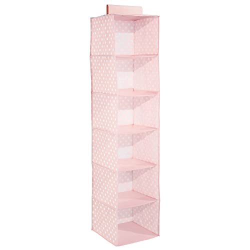 mDesign Fabric Hanging Organizer - Over Closet Rod Storage with 6 Shelves for Baby Nursery Bedroom Organization - Hold Clothes, Linens, Toys, Accessories - 2 Pack, Pink/White Polka Dot