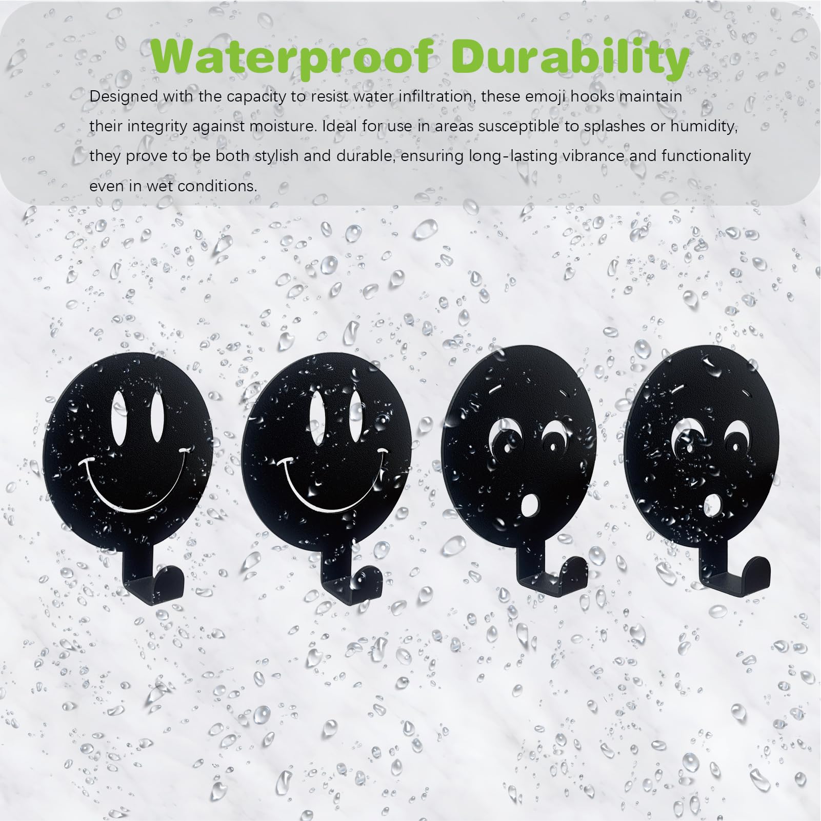 CatTerranM Self Adhesive Towel Hooks, Facial Emotion Wall Hangers, Metal Bath Towel Hanging Hooks, Black Metal Adhesive Wall Hooks for Bathroom Kitchen Keys Hats Coats Robes (4-Pack)