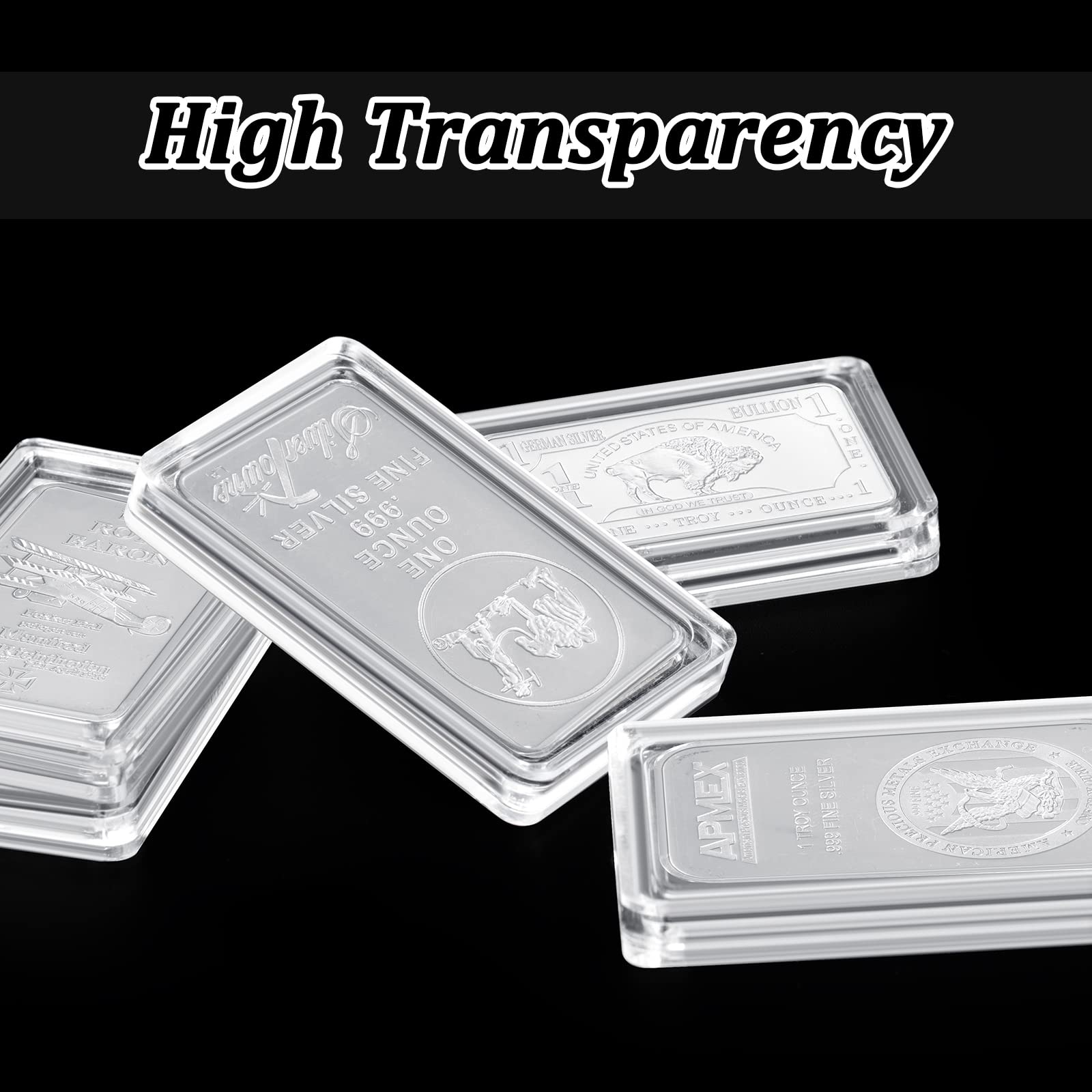 BeapTcely 50 Pcs Silver Bar Case 1 oz Silver Bar Holder Clear Silver Bar Storage Acrylic Silver Bullion Holders and Plastic Storage Organizer Box for 1 Troy Ounce Bar 1 oz Silver Bar (50)