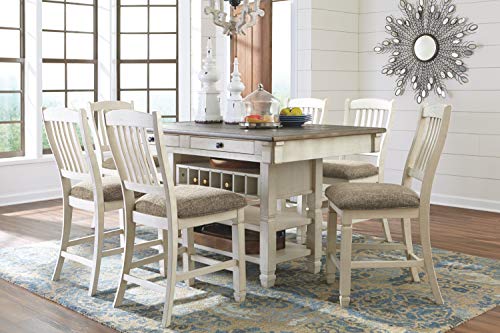 Signature Design by Ashley Bolanburg Farmhouse Counter Height Dining Room Table, White & Brown