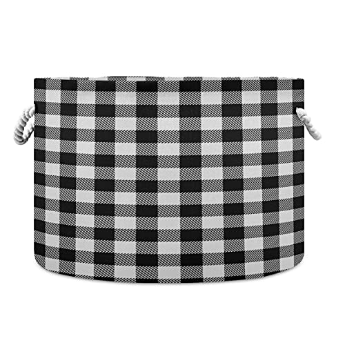 WELLDAY Cotton Rope Basket Buffalo Plaid Baby Laundry Basket for Blankets Toys Storage Basket