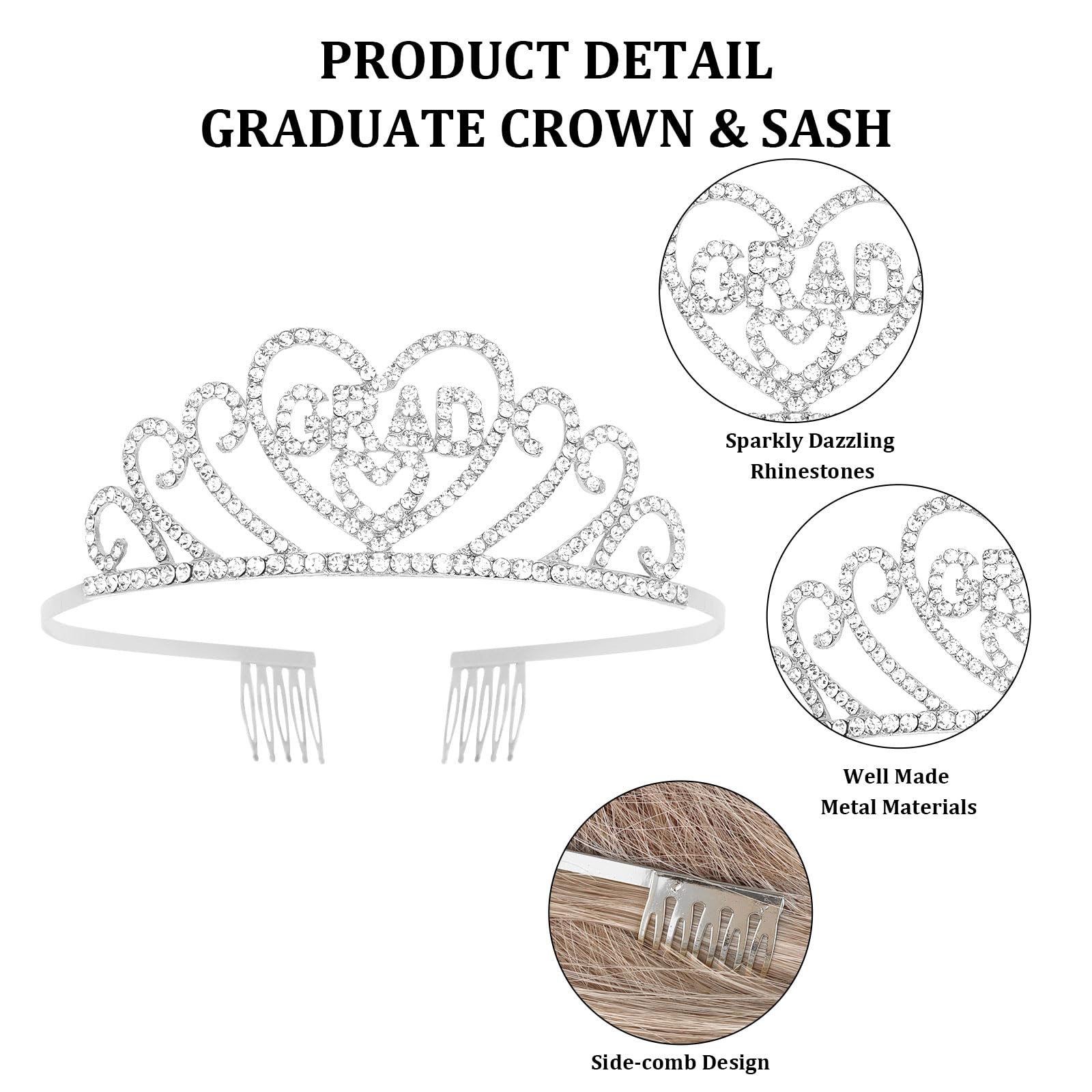 CAVETEE Graduation Crown and Sash Set, Gold 'I Graduated' 2024 Congratulations Party Decorations, Women's Grad Tiara and Sash, 2024 Grad Cap Decorations