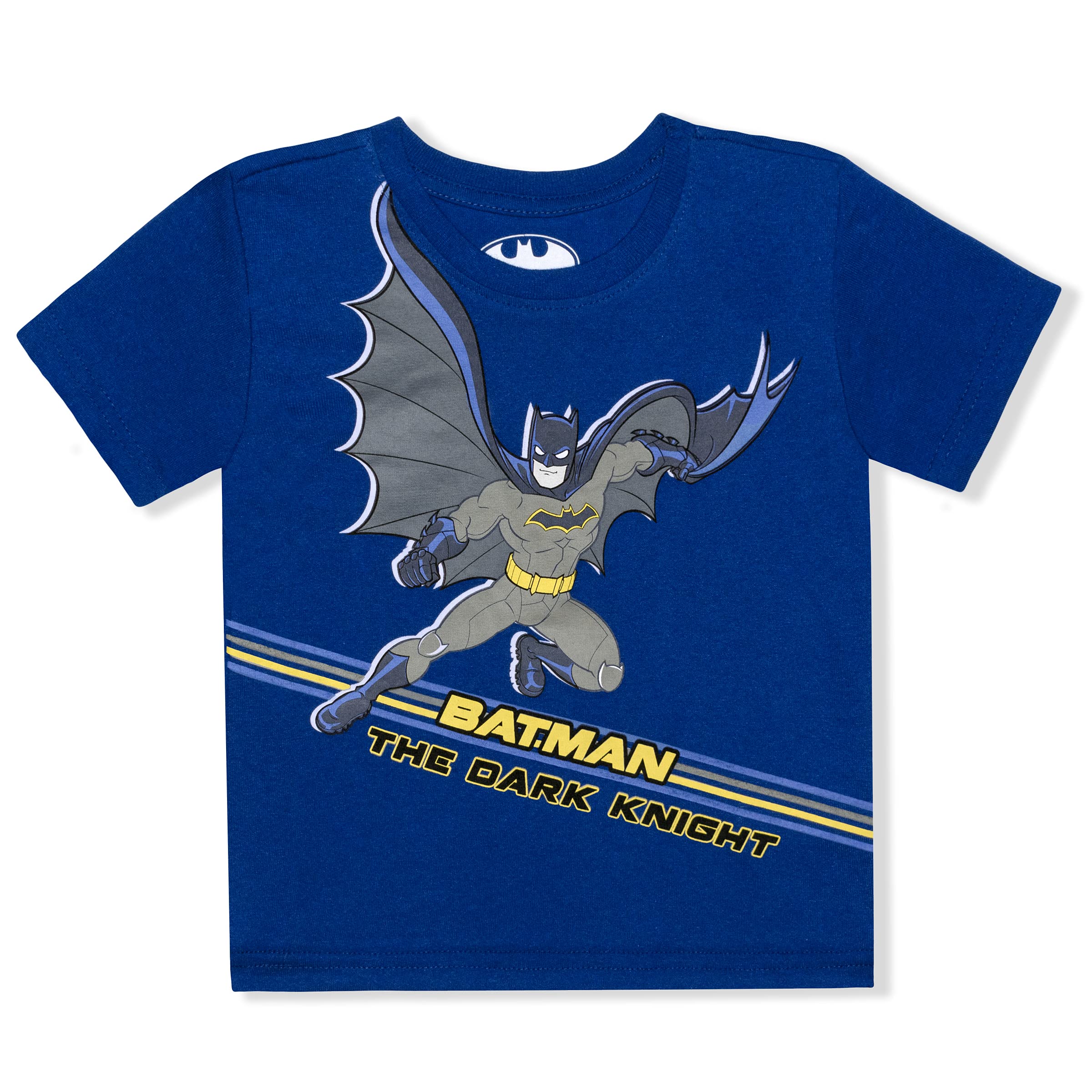 BATMAN DC Comics Boys T-Shirt, Tank Top and Short Set for Toddler and Little Kids – Blue/Black/Grey or Yellow/Gray/Black
