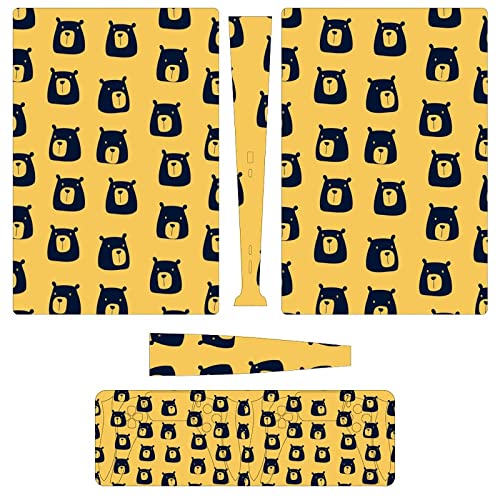 Bear on Yellow Full Protective Skin Cover Design Wrap Decal Sticker Compatible with PS5 Digital Edition Console and Controller
