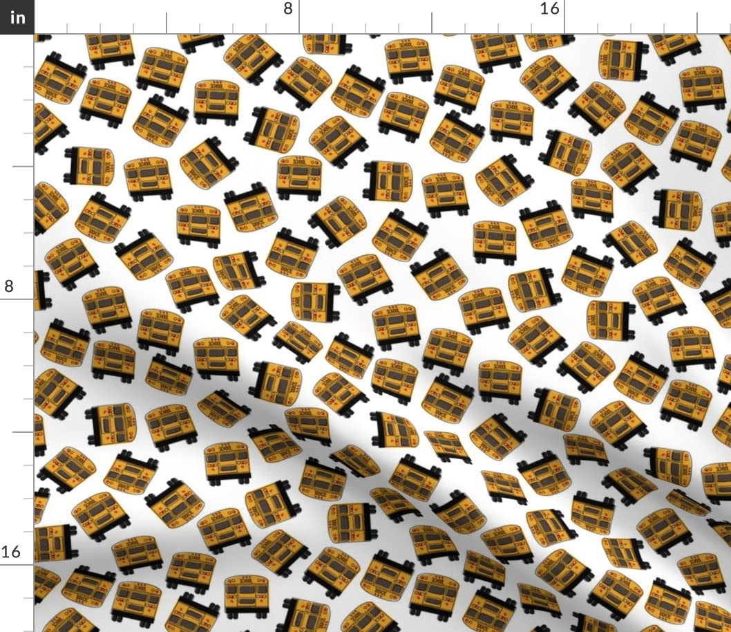 Spoonflower Fabric - Scattered School Bus Education Hand Drawn Teacher Printed on Petal Signature Cotton Fabric Fat Quarter - Sewing Quilting Apparel Crafts Decor