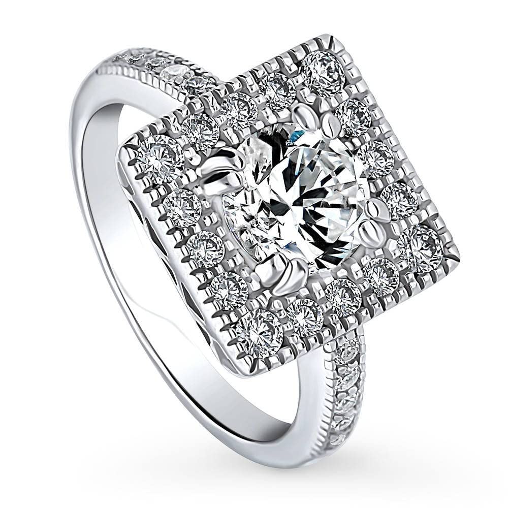 BERRICLE Sterling Silver Halo Wedding Engagement Rings Round Cubic Zirconia CZ Ring for Women, Rhodium Plated Size 7
