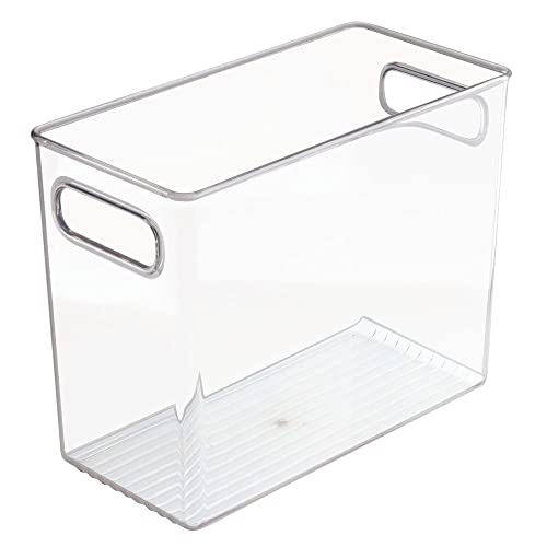 mDesign Tall Plastic Storage Organizer Container Bin, Office Organization for Filing Cabinet, Cupboard, Shelves, and Desk - Holds Notepads, Pens, Pencils, Highlighters, Ligne Collection, Clear