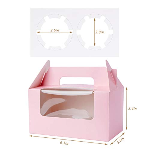 EUSOAR Cupcake Containers with Holders, 50pcs 6.3" x 3.5" x 3.0" Cupcake Carrier with Window Insert and Handle, Bakery Wrapping Party Favor Packing Togo Take-Out Cupcake Muffin Carry Boxes Container