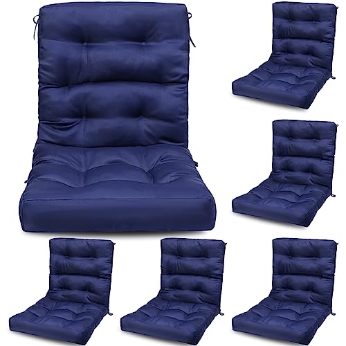 Hoteam 6 Pack Outdoor High Back Chair Cushion Waterproof Rocking Chair Cushion Indoor Outdoor Seat Back Chair Cushions Thickened Patio Chair Pad for Indoor and Outdoor (Navy Blue,Solid Color Style)